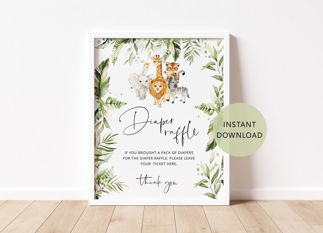 Safari Diaper Raffle Sign. Greenery Safari Animals Diaper - Etsy UK