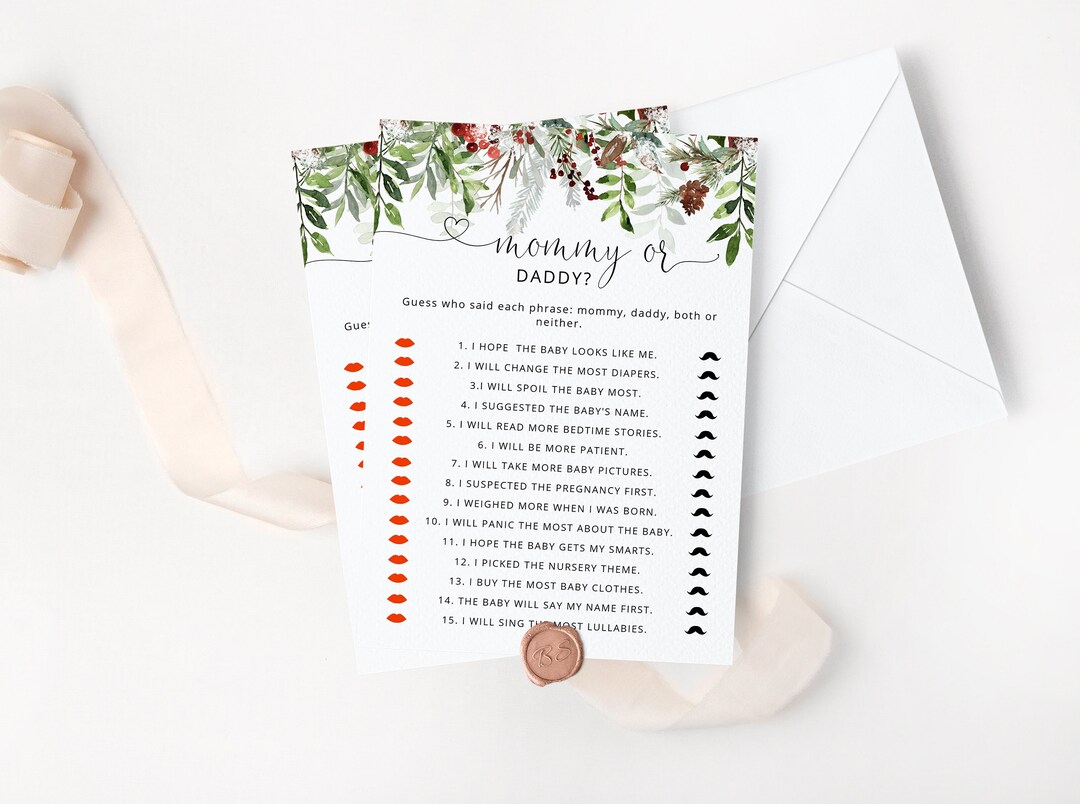 Winter Guess Who Said It Mommy or Daddy. Winter Baby Shower Games. Baby ...