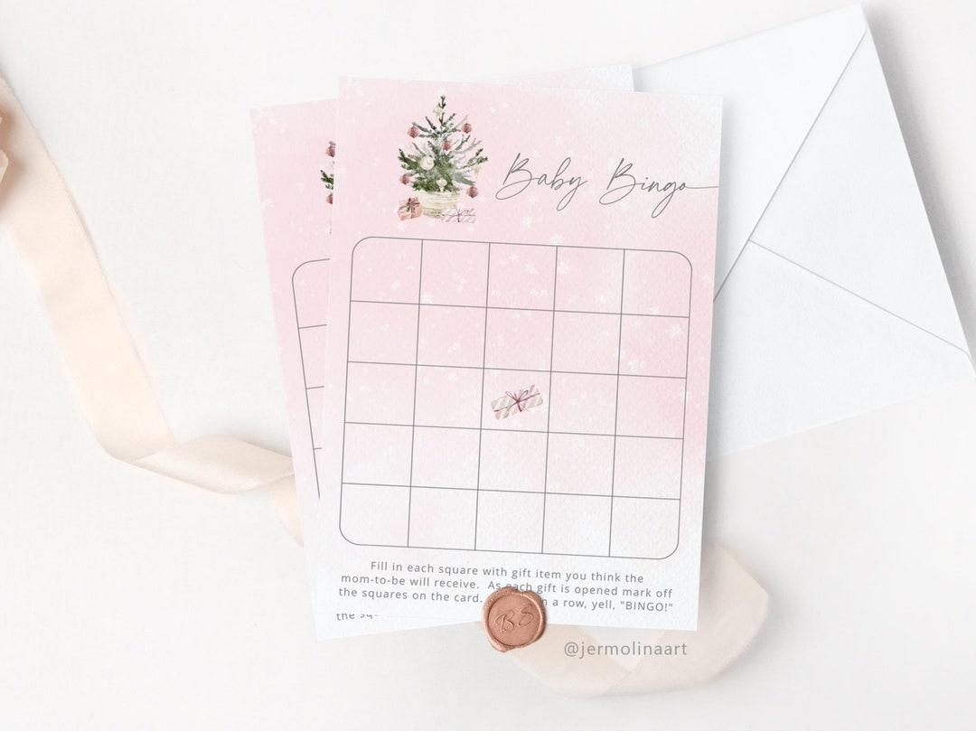 Blush Winter Baby Shower Bingo Card. Pink Winter Baby Bingo Card ...