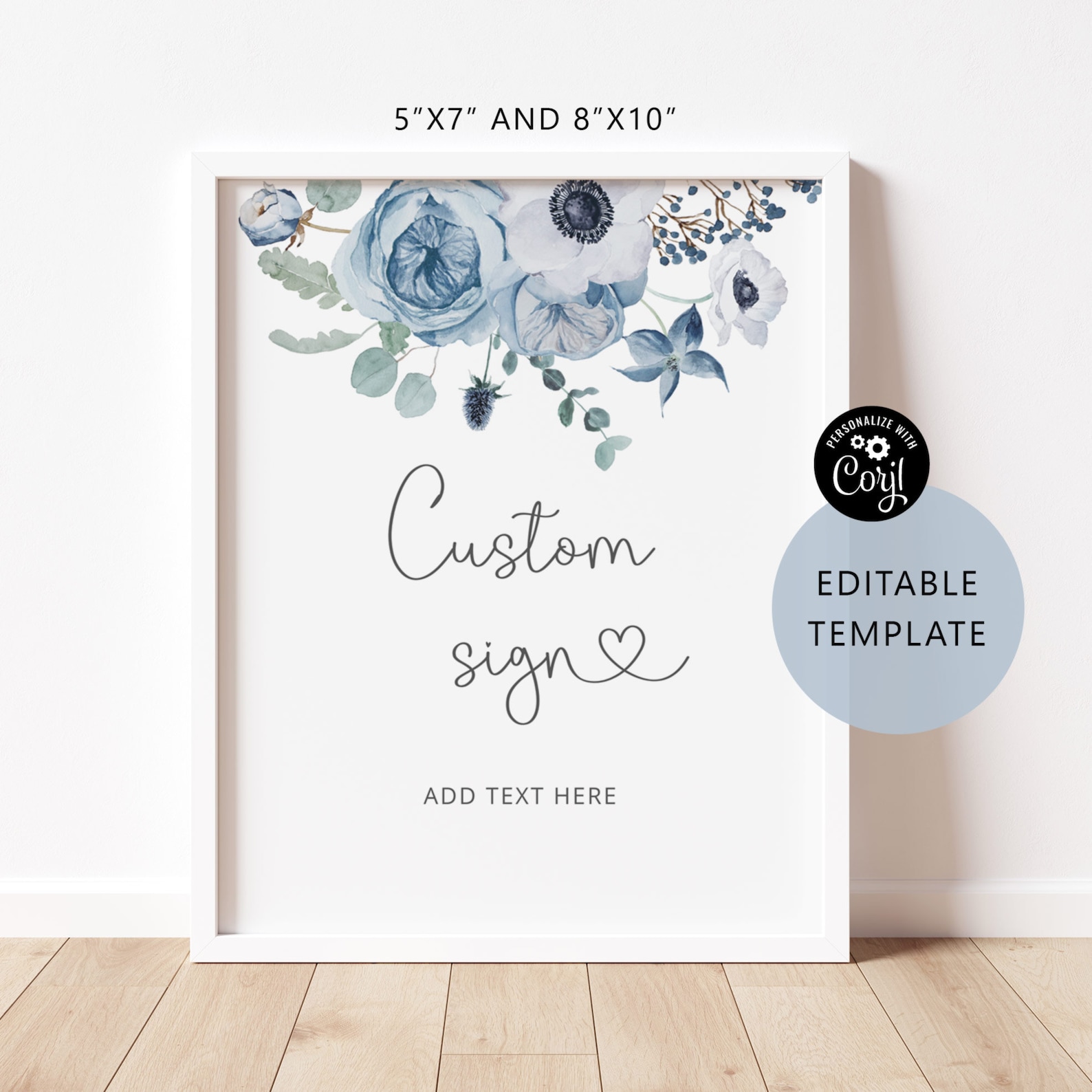 Dusty Blue Custom Sign Template, Blue Floral Custom Sign. Create Your ...