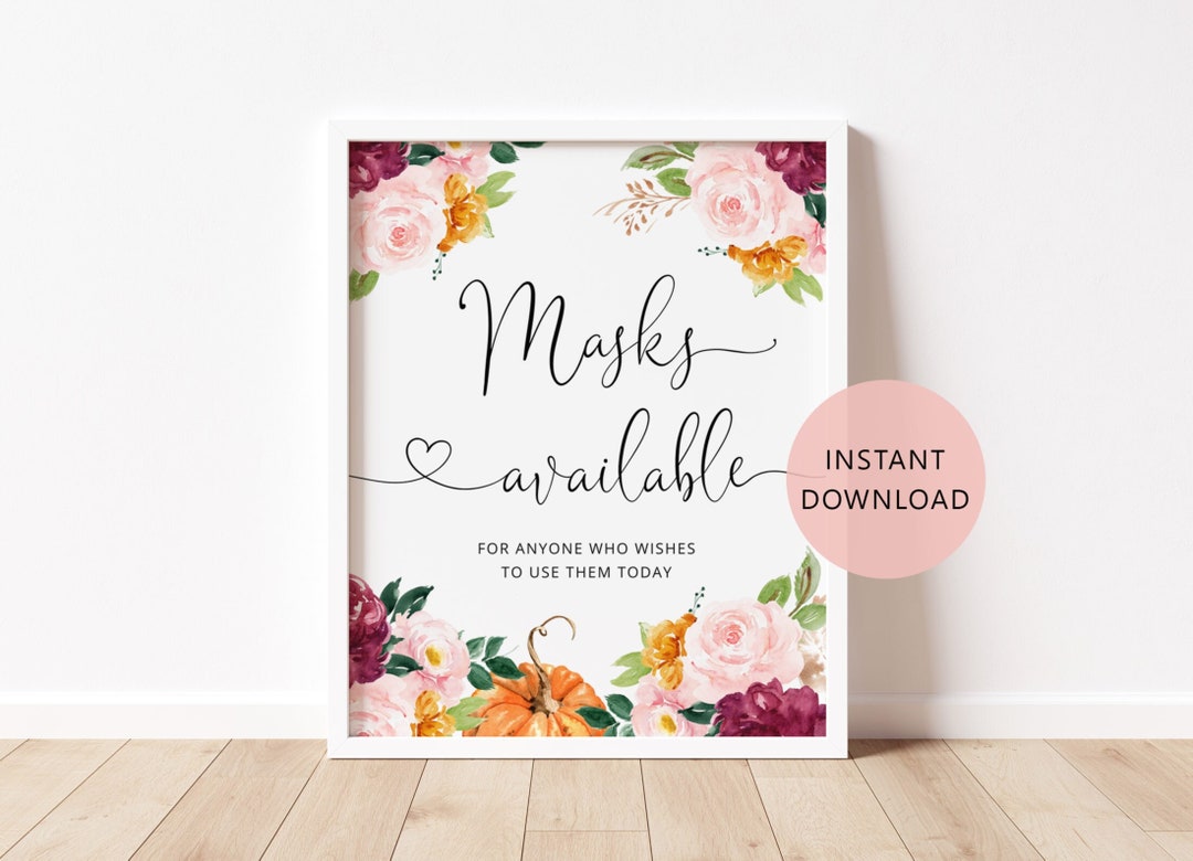 Pumpkin Masks Available Sign Printable. Burgundy Fall Masks Sign ...
