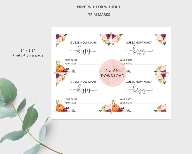 Fall Guess How Many Kisses. Burgundy Bridal Shower Game. Fall - Etsy UK