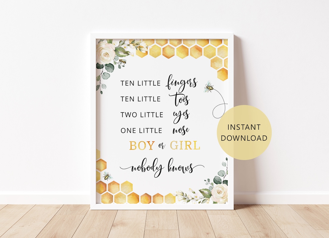 Ten Little Fingers 10 Little Toes Sign. Bee Boy or Girl Gender Reveal ...