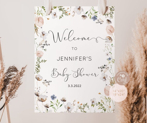 Wildflower Baby Shower Welcome Sign. Boho Wildflowers Editable - Etsy