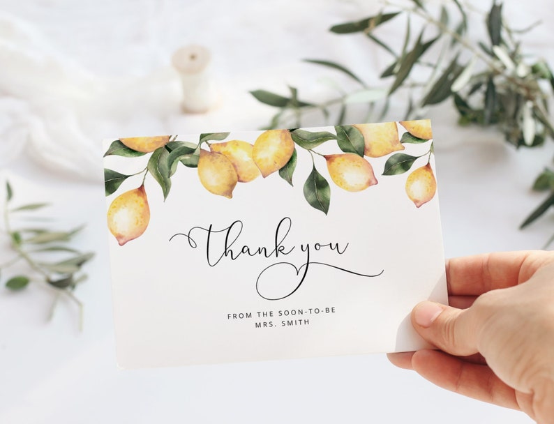 Lemon Thank You Cards Printable Template. Citrus Bridesmaid - Etsy