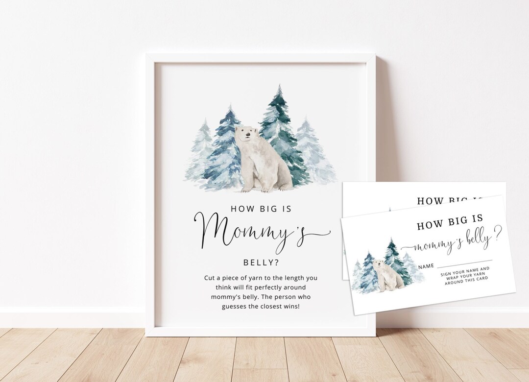 Polar Bear How Big is Mommy's Belly Game. Winter Baby Shower Games ...