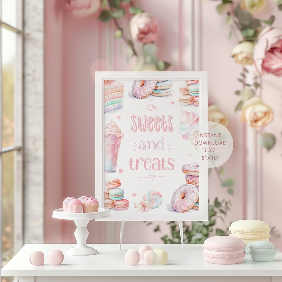 Sweets and Treats Sweet Birthday Party Sign. Sweet One Macarons Sweets ...