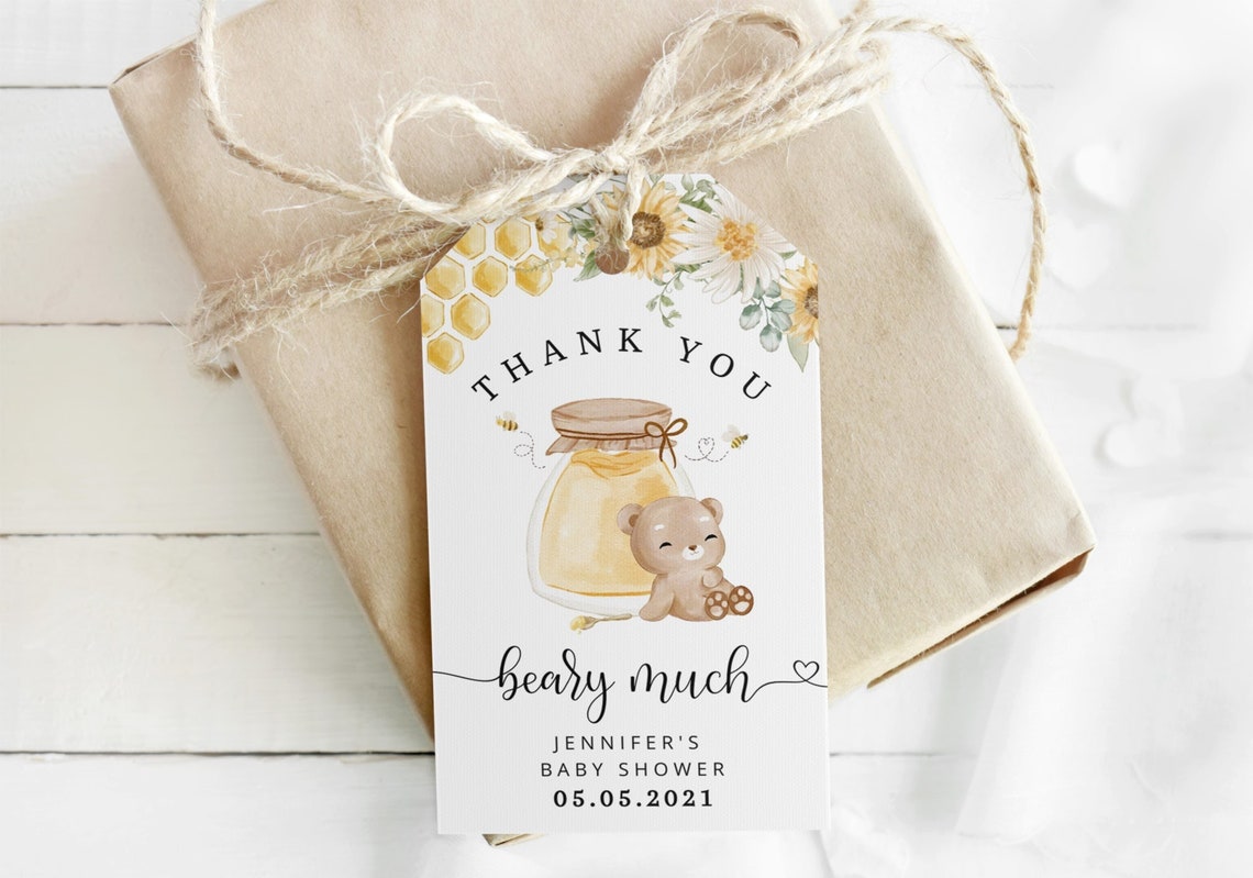 Honey Bear Baby Shower Favor Tag: Sunflower Bee Theme (editable ...