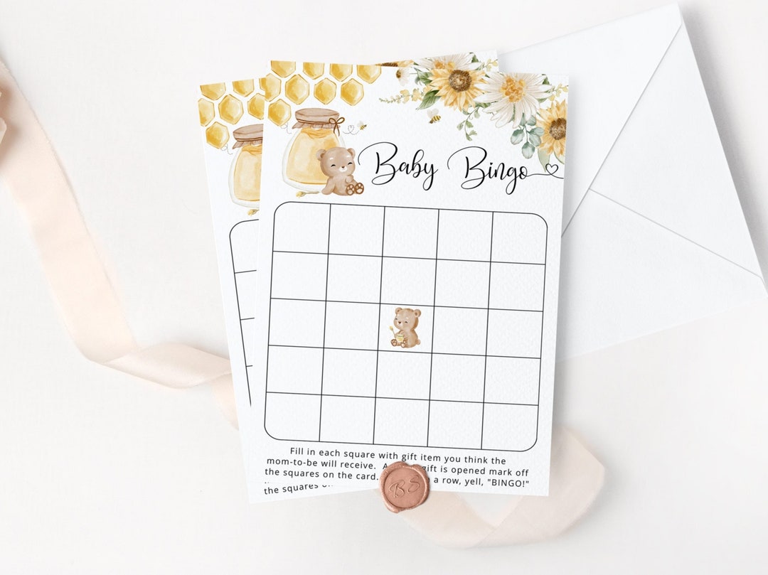 Honey Bear Baby Shower Bingo Card. Honey Baby Bingo. Sunflower Bee Baby ...