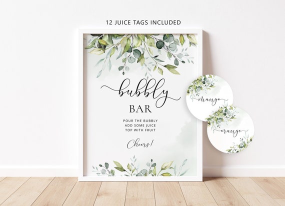 Greenery Bubbly Bar Sign Bubbly Bar Printable. Eucalyptus - Etsy