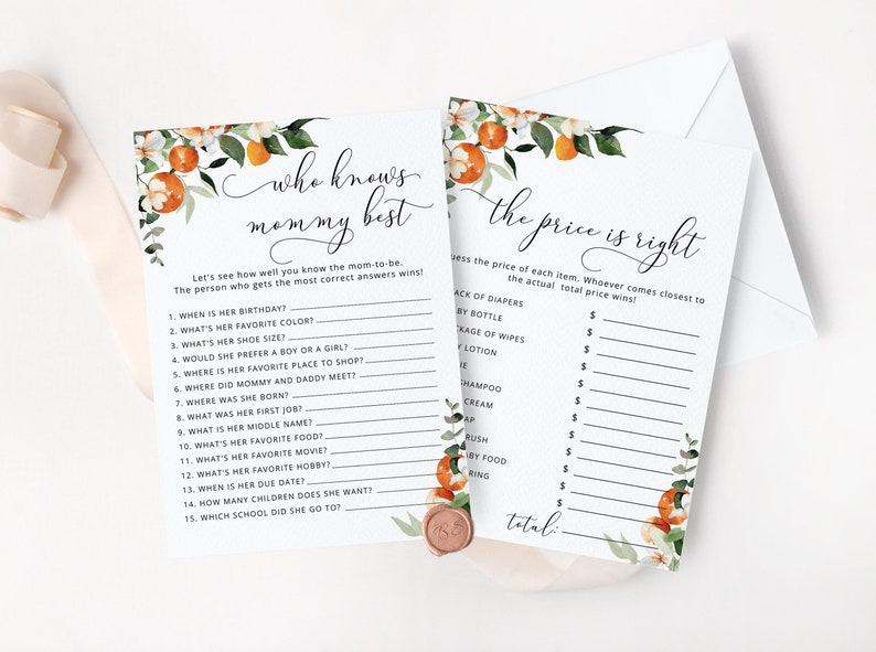 Orange Baby Shower Games Bundle. A Little Cutie Baby Shower | Etsy