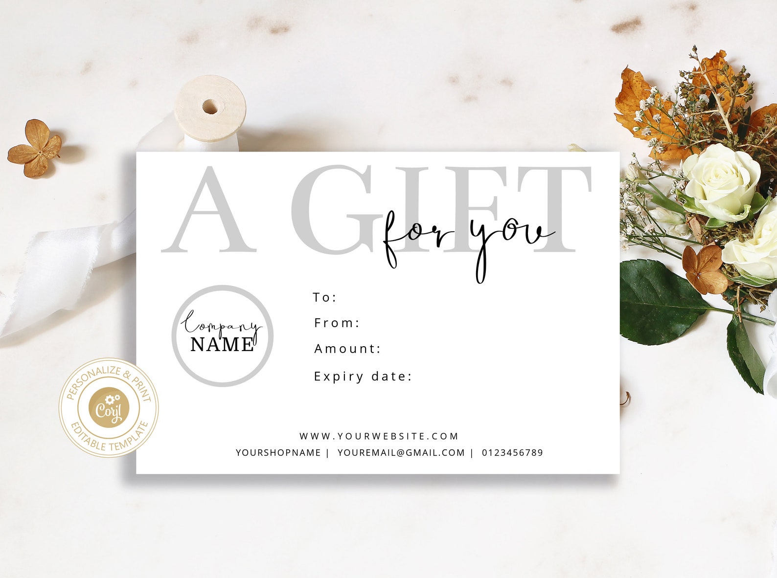 Modèle de chèque-cadeau modifiable. Corjl Carte cadeau gris - Etsy France