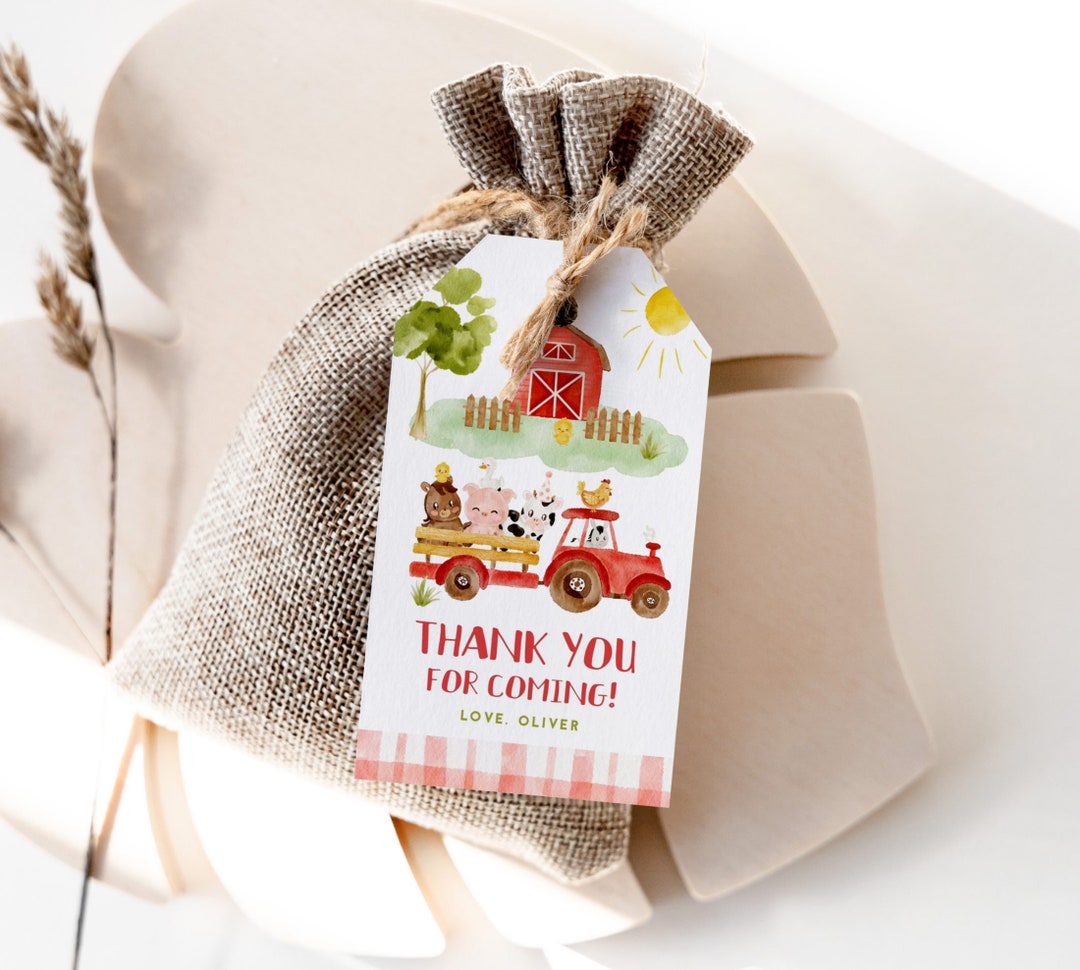 Editable Farm Animals Favor Tag. Red Farm Thank You Tag. Red Tractor ...