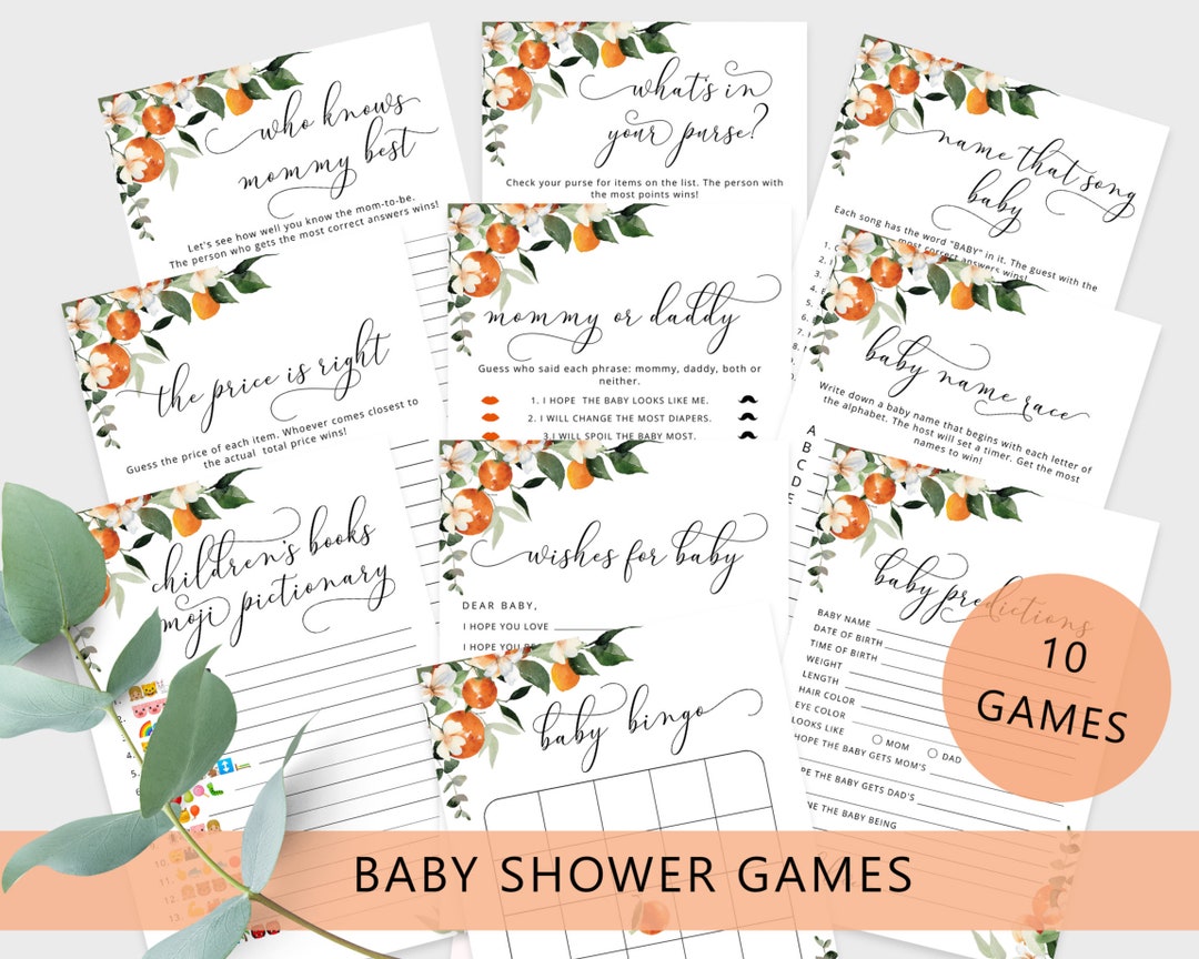 Orange Baby Shower Games Bundle. A Little Cutie Baby Shower Games ...