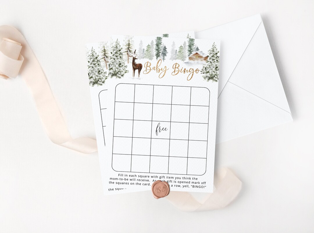 Winter Baby Shower Bingo Card. Winter Baby Shower Games. Snowy Woodland ...