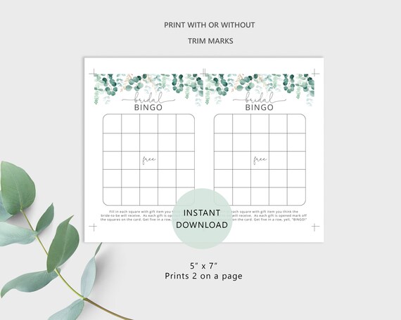 Party Supplies Printable eucalyptus Bridal Bingo Greenery Bridal Bingo ...