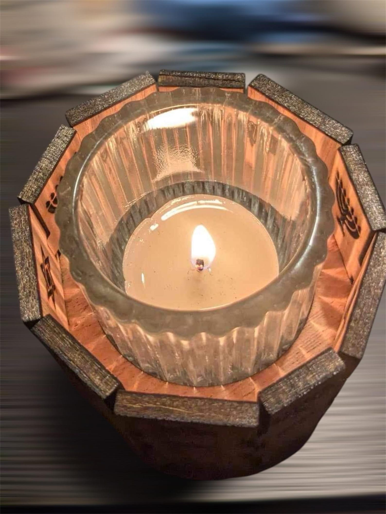 Jewish Tea Light Ten Sided Wood With Glass Votive - Etsy