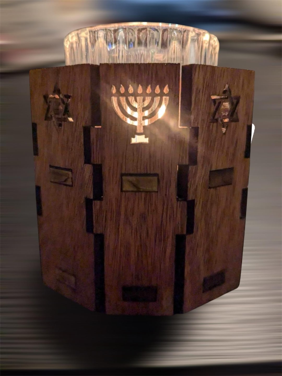 Jewish Tea Light Ten Sided Wood With Glass Votive - Etsy