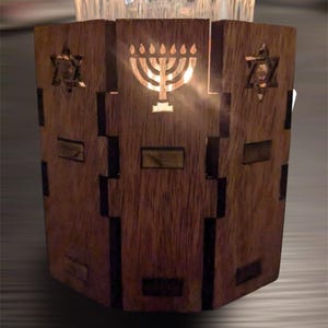 Jewish Tea Light Ten Sided Wood With Glass Votive - Etsy