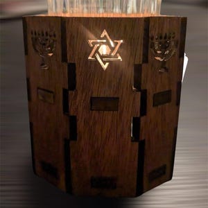 Jewish Tea Light Ten Sided Wood With Glass Votive - Etsy