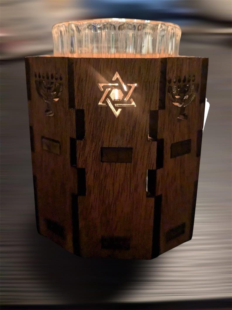 Jewish Tea Light Ten Sided Wood With Glass Votive - Etsy