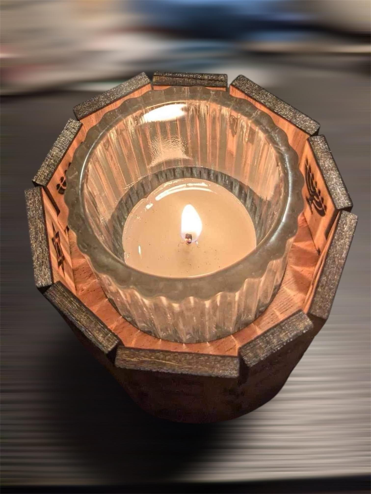 Jewish Tea Light Ten Sided Wood With Glass Votive - Etsy