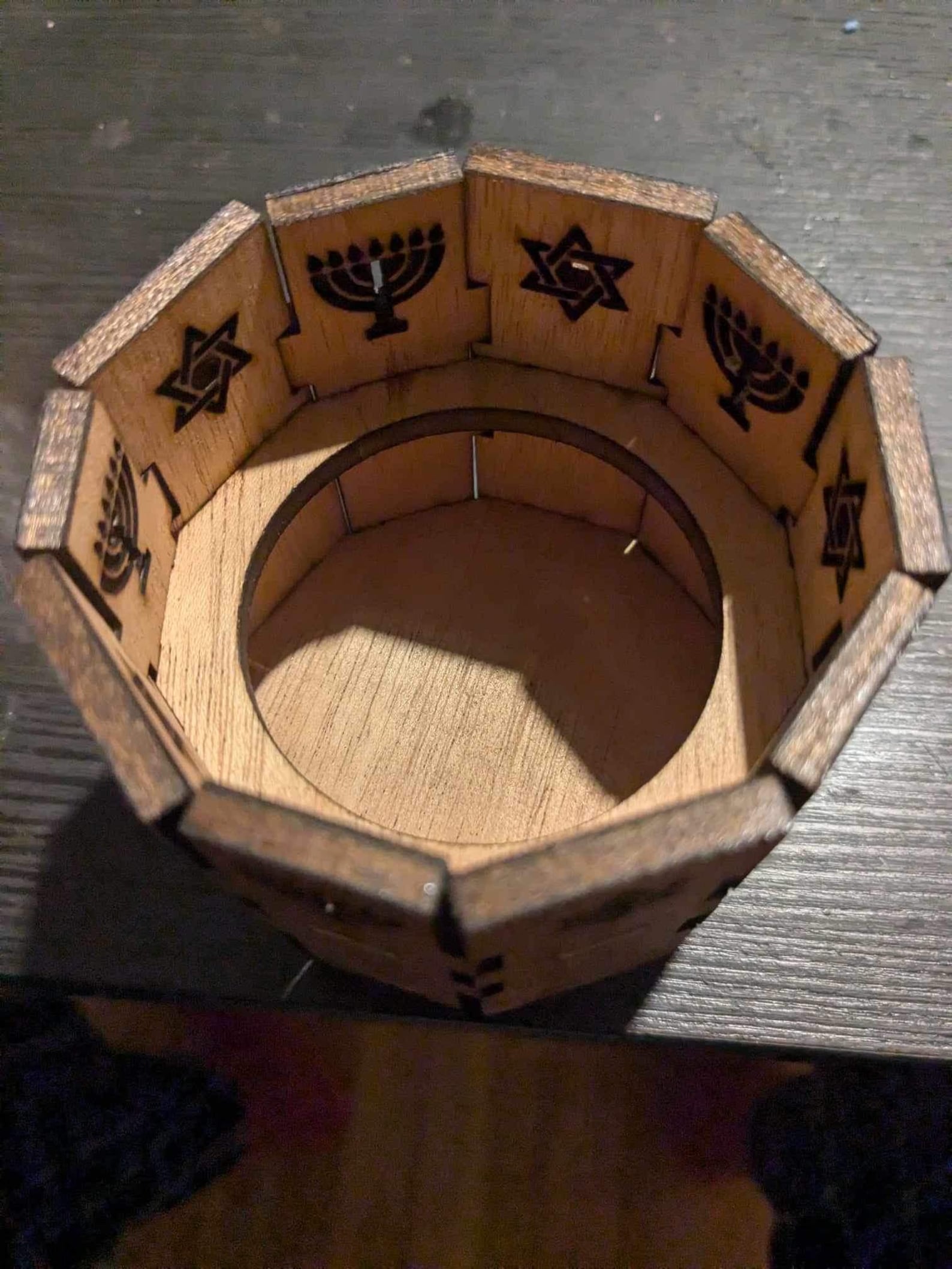 Jewish Tea Light Ten Sided Wood With Glass Votive - Etsy