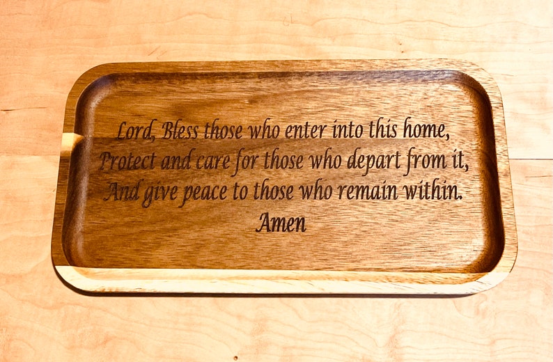Acacia Wood Tray With Engraved Blessing - Etsy