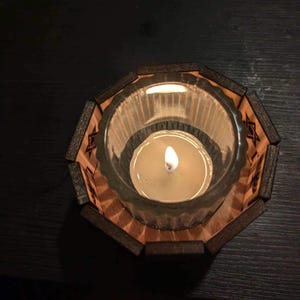 Jewish Tea Light Ten Sided Wood With Glass Votive - Etsy