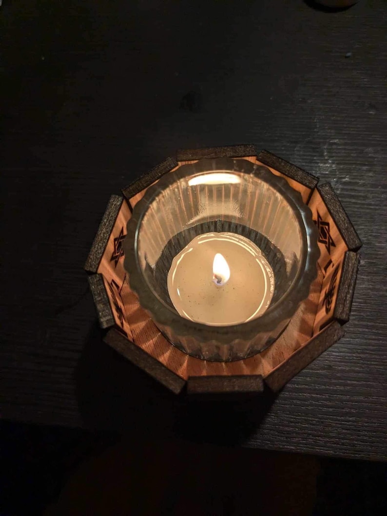 Jewish Tea Light Ten Sided Wood With Glass Votive - Etsy