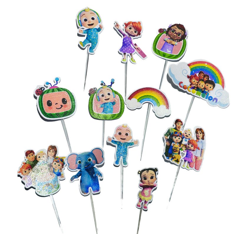 24 Pcs Glitter Cupcake Toppers. 12 Design Cute Coco Melon Cupcake ...