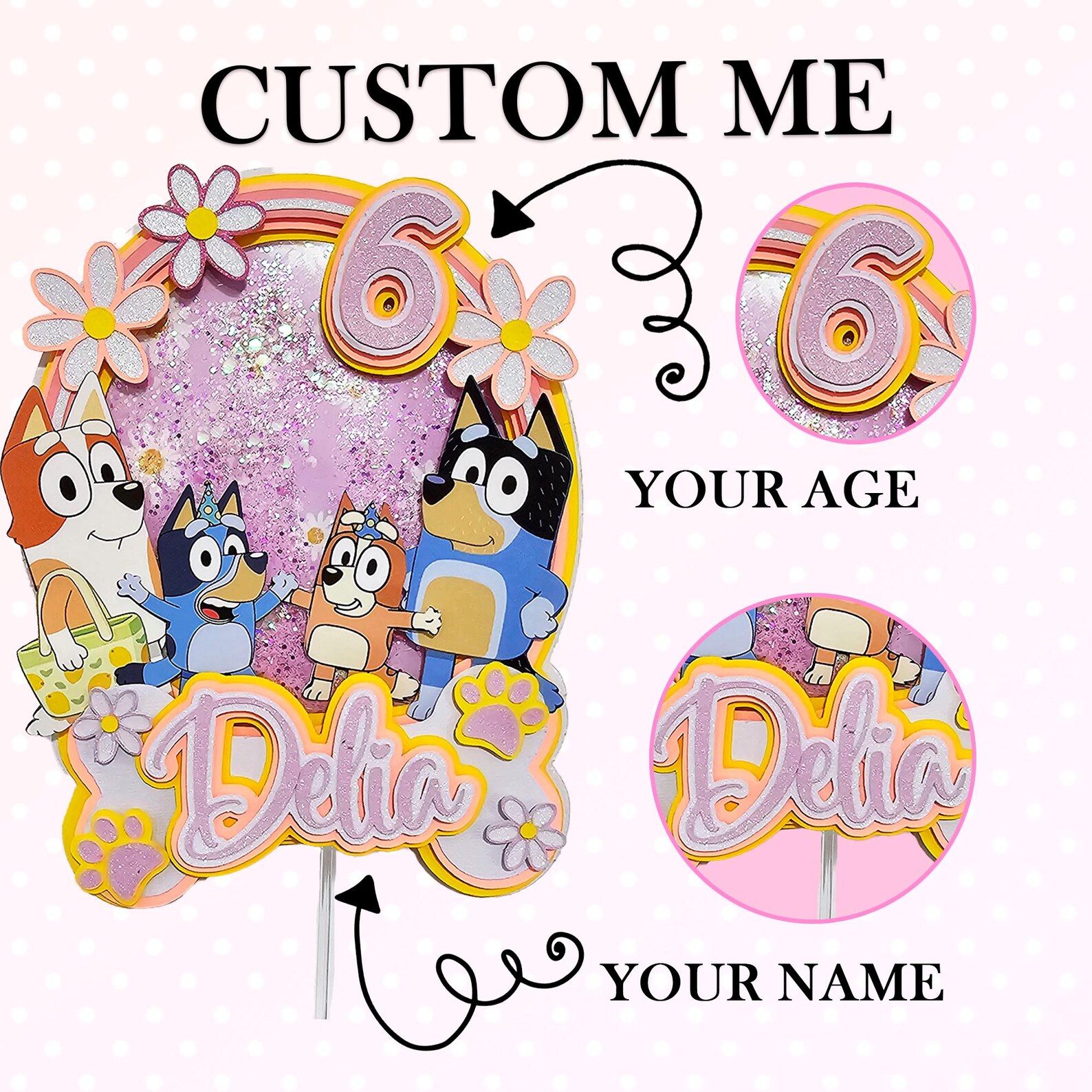 Personalized 3D Glitter Cartoon Cake Toppers for Children's Birthdays ...