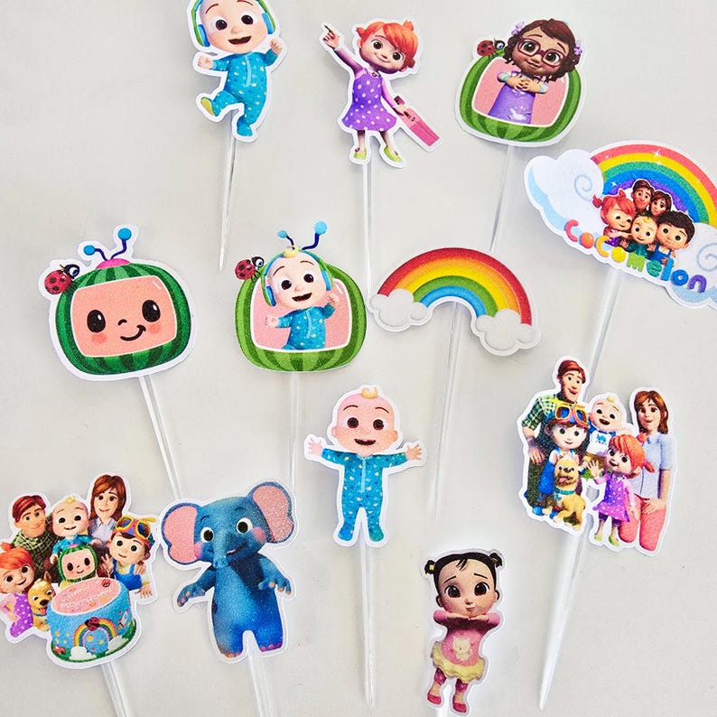 24 Pcs Glitter Cupcake Toppers. 12 Design Cute Coco Melon Cupcake ...