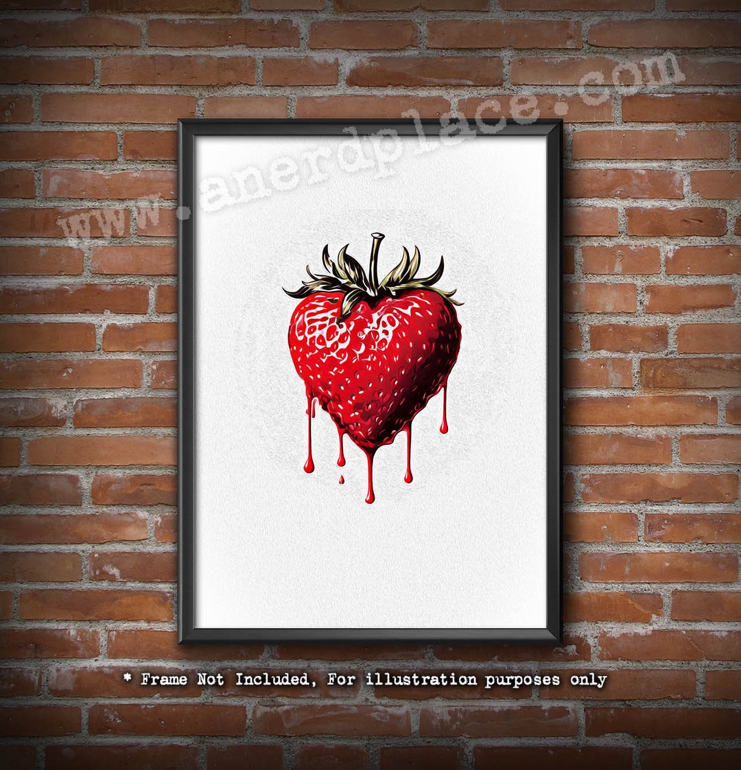Bleeding Strawberry Heart Wall Art Print Surreal Abstract Home Décor ...