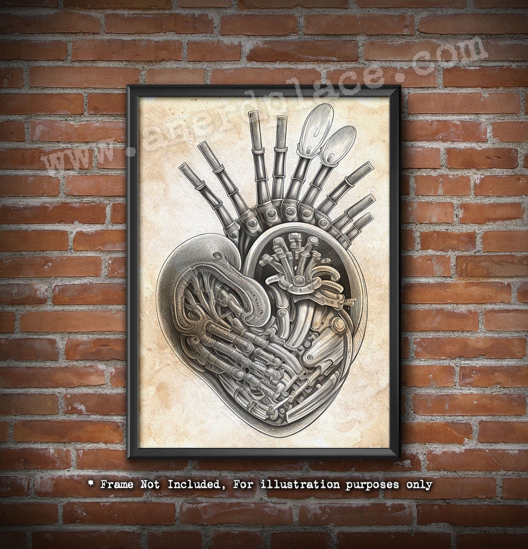 Biomechanical Heart - Futuristic Wall Art Print Nerd Geek Surreal ...