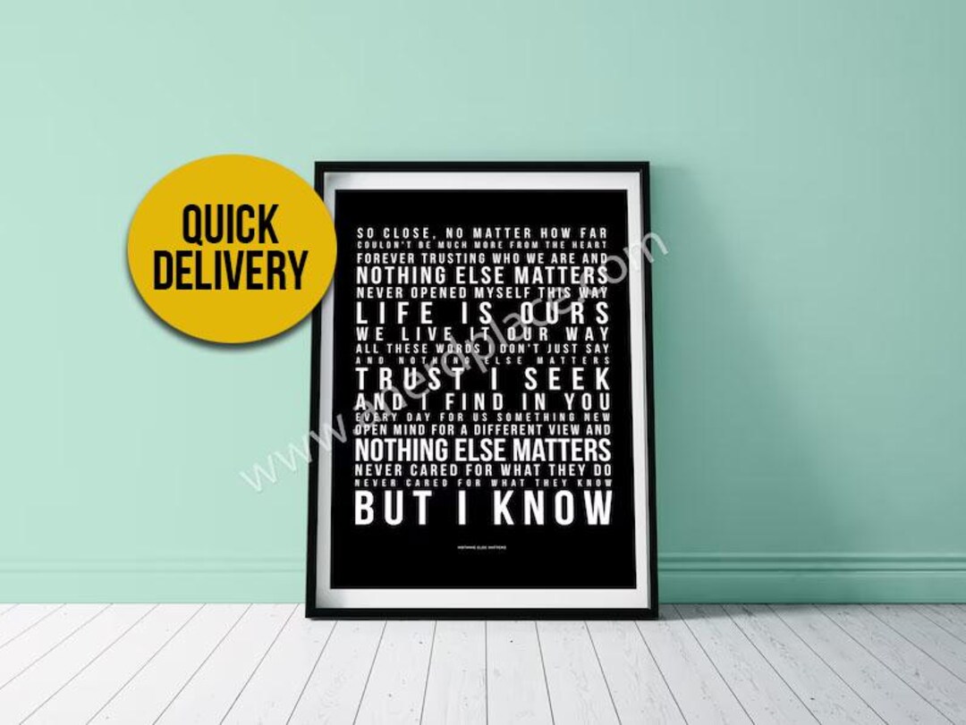 1st Anniversary Gift | Nothing Else Matters Lyrics Print | Music Lover ...