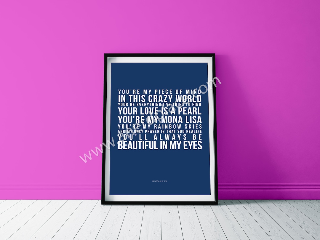 Beautiful in My Eyes - Joshua Kadison Song Lyric Wall Art Print Quote ...