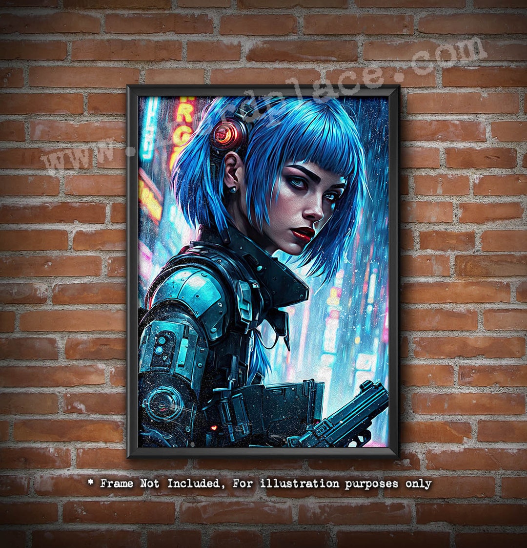 Blue Haired Cyberpunk 2 - Futuristic Wall Art Print Nerd Geek Surreal ...