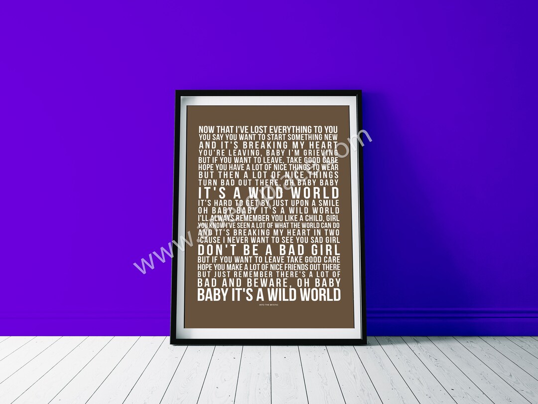 Wild World - Cat Stevens Song Lyric Wall Art Print Quote Text Verse ...