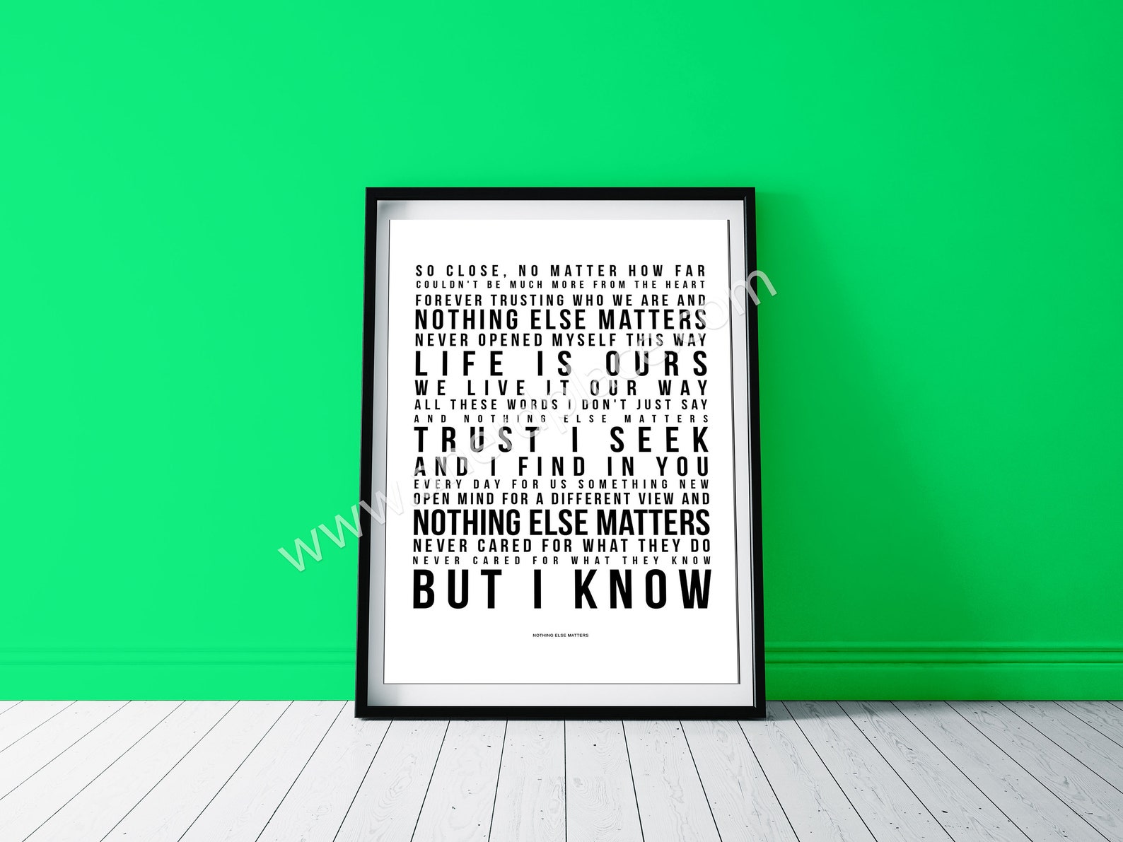 Nothing Else Matters - Song Lyric Wall Art Print Quote Text Verse ...