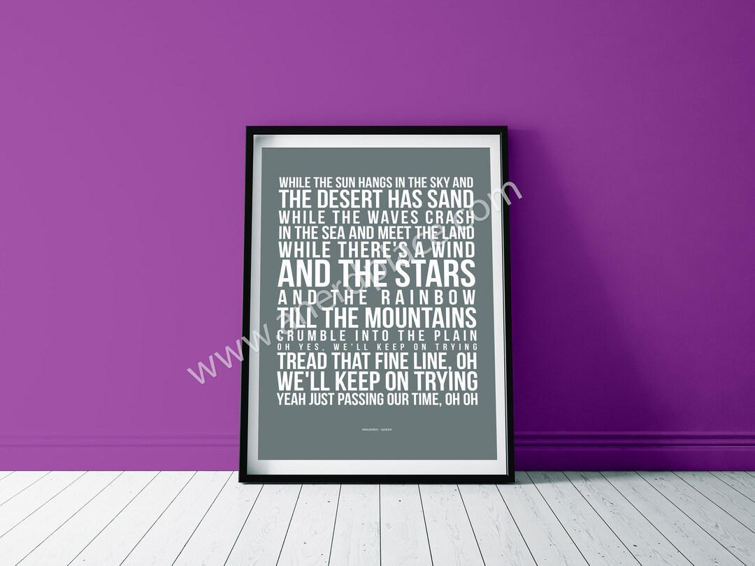 Innuendo - Song Lyric Wall Art Print Quote Text Verse - Custom Birthday ...