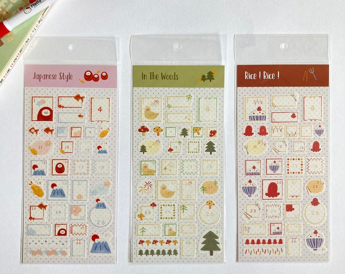 3 Sheet Washi Stickers, Calendar Date Washi Flakes, Kawaii Stickers for ...