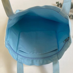 Soft Blue Canvas Tote Bag With Pockets, Tote Bag Canvas Shoulder Bag ...