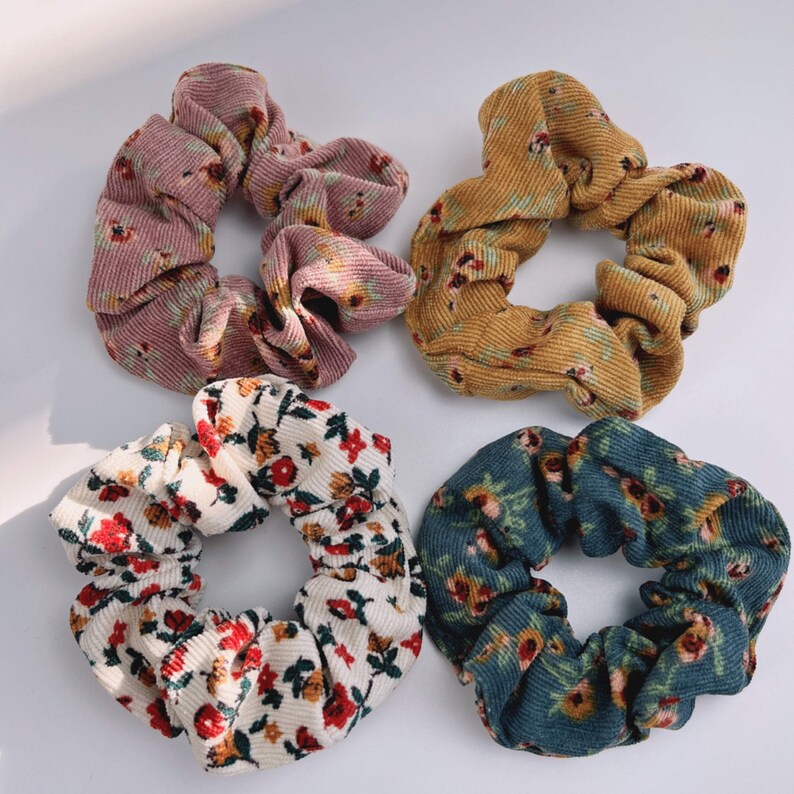 Boho Floral Corduroy Hair Scrunchies Cute Scrunchie Fabric - Etsy