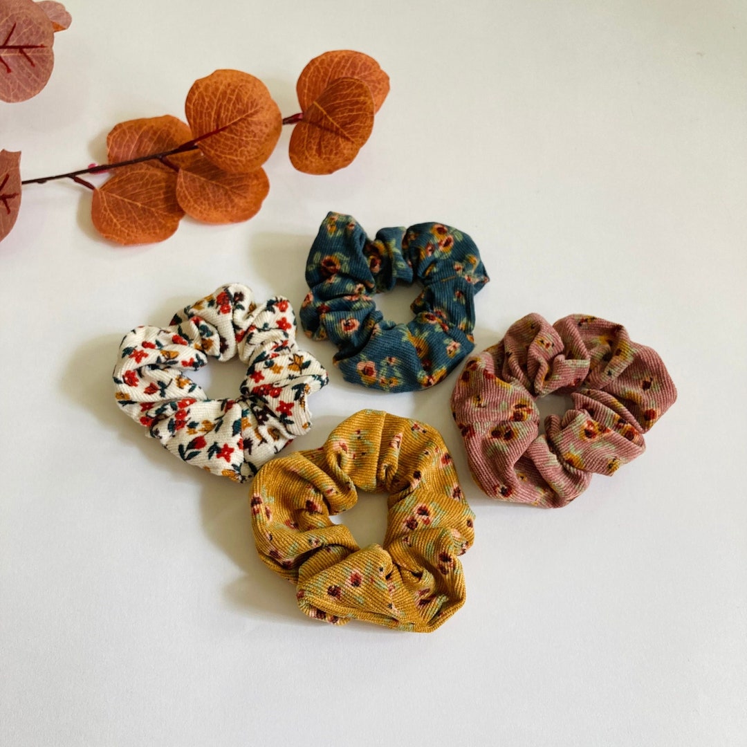 Boho Floral Corduroy Hair Scrunchies, Cute Scrunchie, Fabric Scrunchie ...