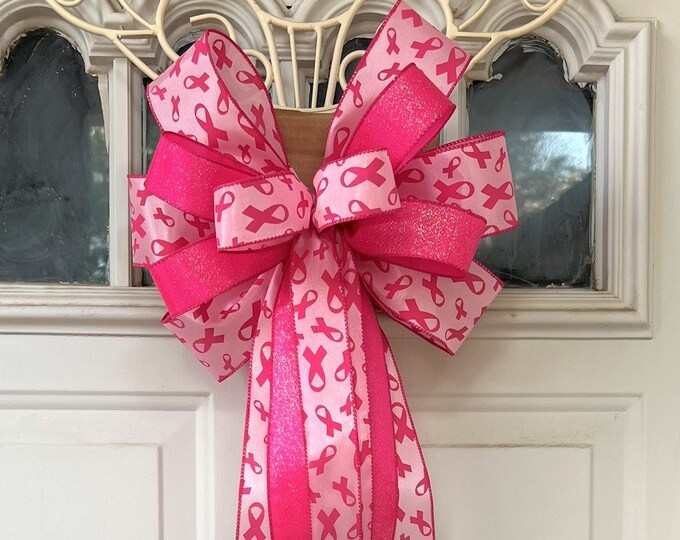 Breast Cancer Awareness Bow, Awareness Bow for Wreath, Breast Cancer ...