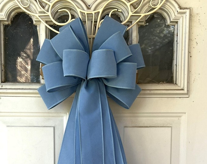 Dusty Blue Velvet Valentine Bow for Wreath, Christmas Lantern Bow ...