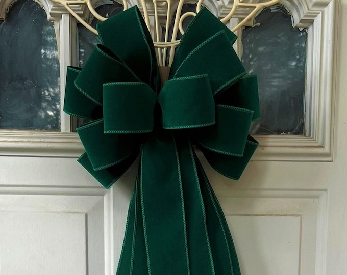 Emerald Green Velvet Christmas Tree Bow for Wreath, Green Velvet Lantern Bow Decoration, Emerald ...