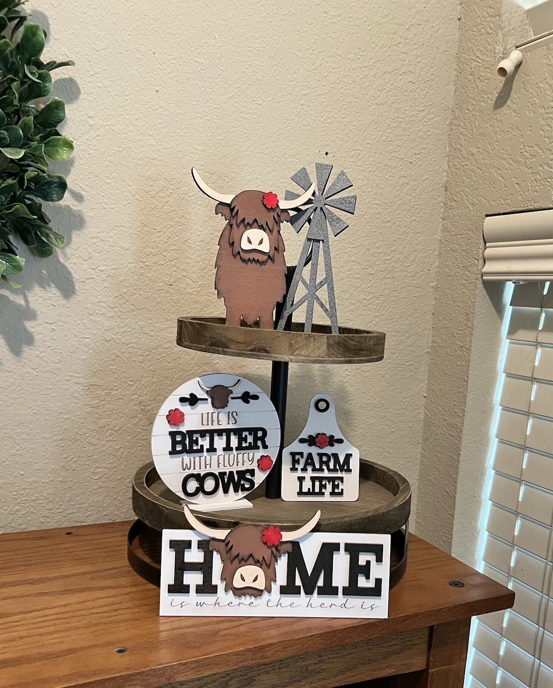 Highland Cow Tiered Tray Decor, Farmhouse Shelf Sitters, 3D Farmhouse ...