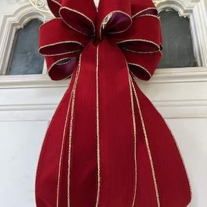 Scarlet Red Velvet Bow, Gold Edge Ribbon, Wreath or Lantern Decoration ...